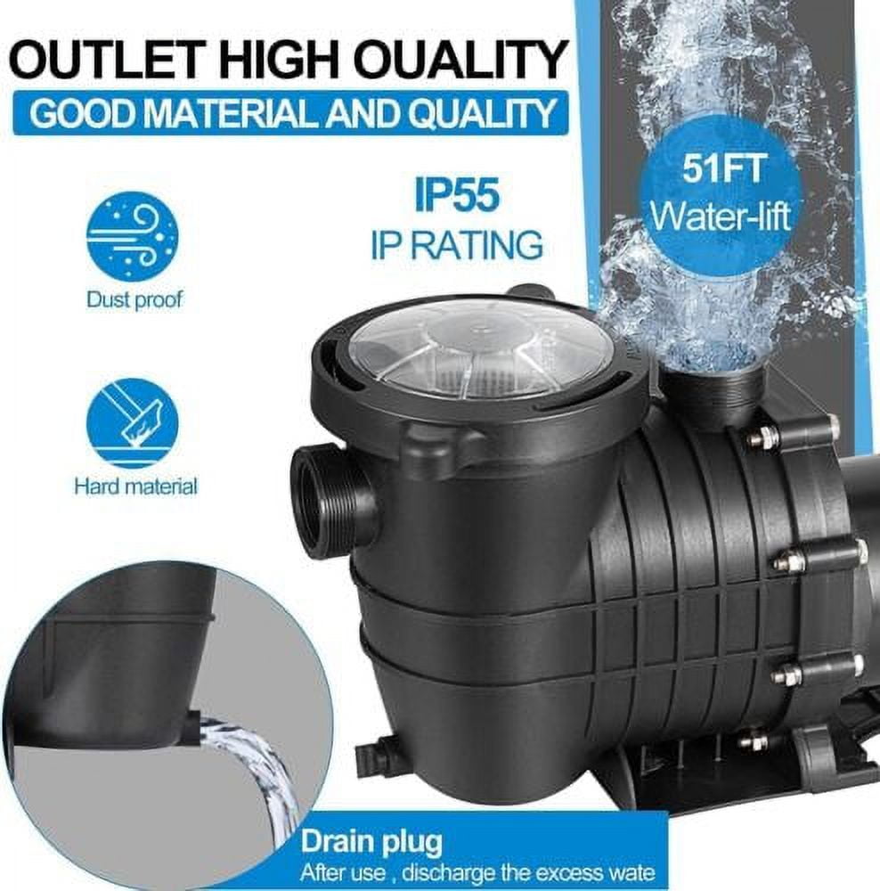 1.5HP Powerful Self Priming in/Above Ground Swimming Pool Pump w ...
