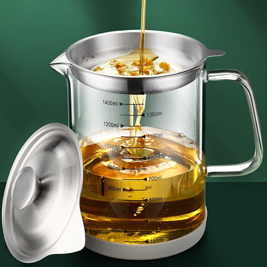 1.5L/50oz oil container with filter, cooking oil storage tank, fat ...