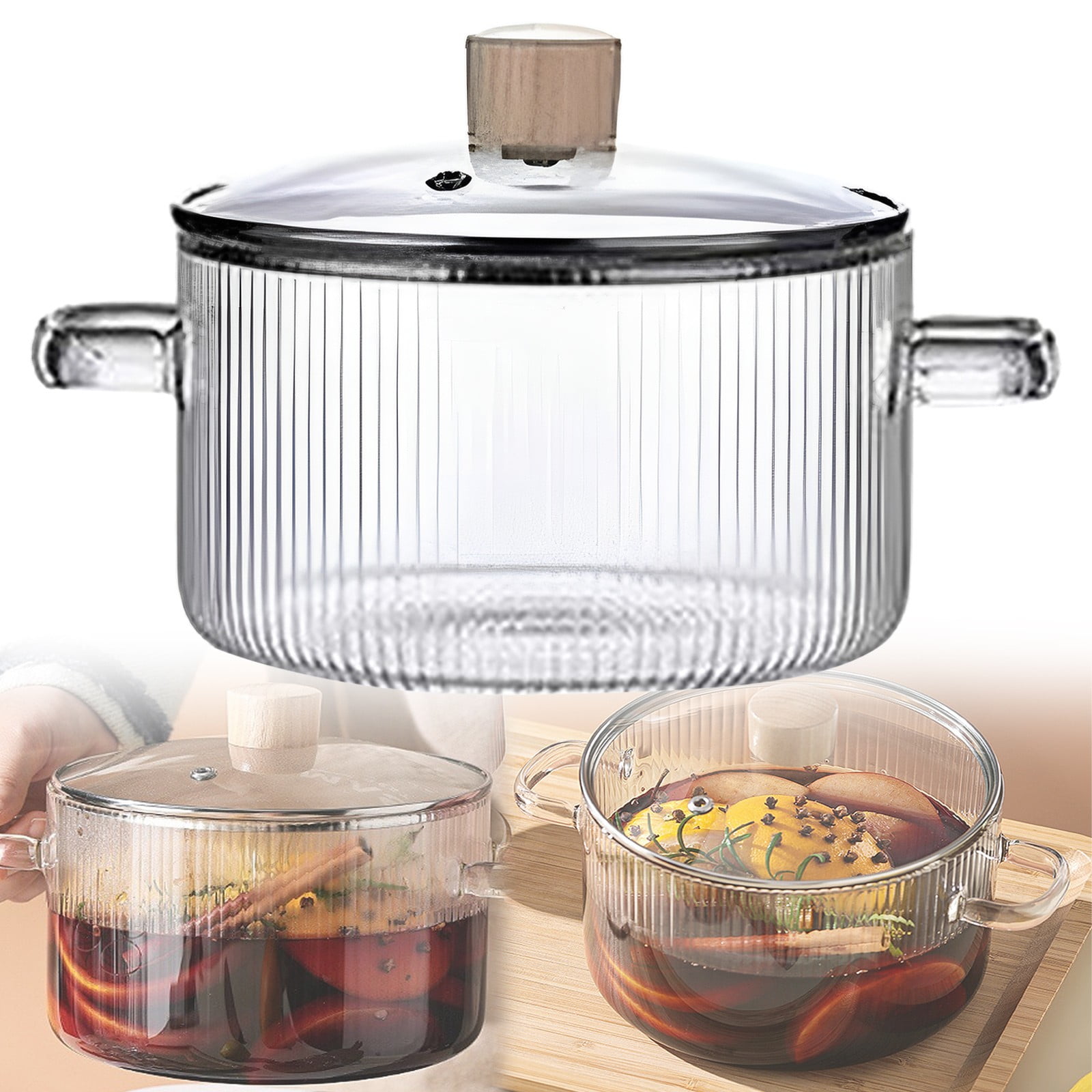 1.5L/51Oz Glass Cooking Pot with Lid, Double-Handled Glass Saucepan ...