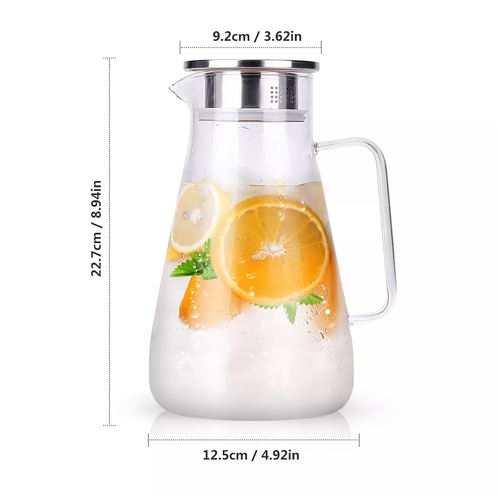 1.5L/53oz & 1.8L/63oz Glass Pitcher with Lid & Handle - Hot/Cold Water ...