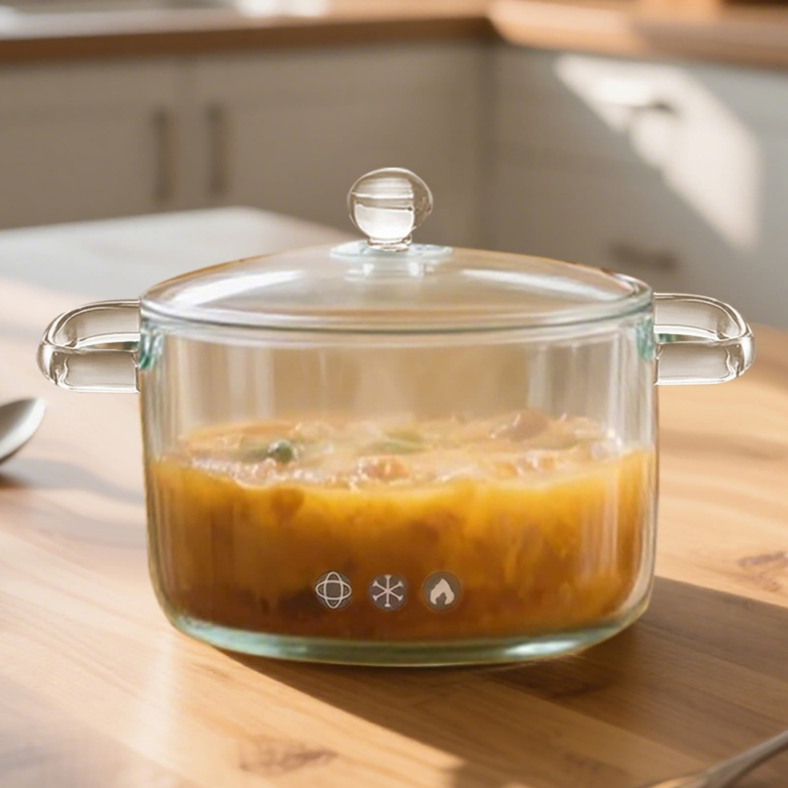 1.5L Clear Glass Cooking Pot With Lid & Handle 52.8Oz Heat-Resistant ...