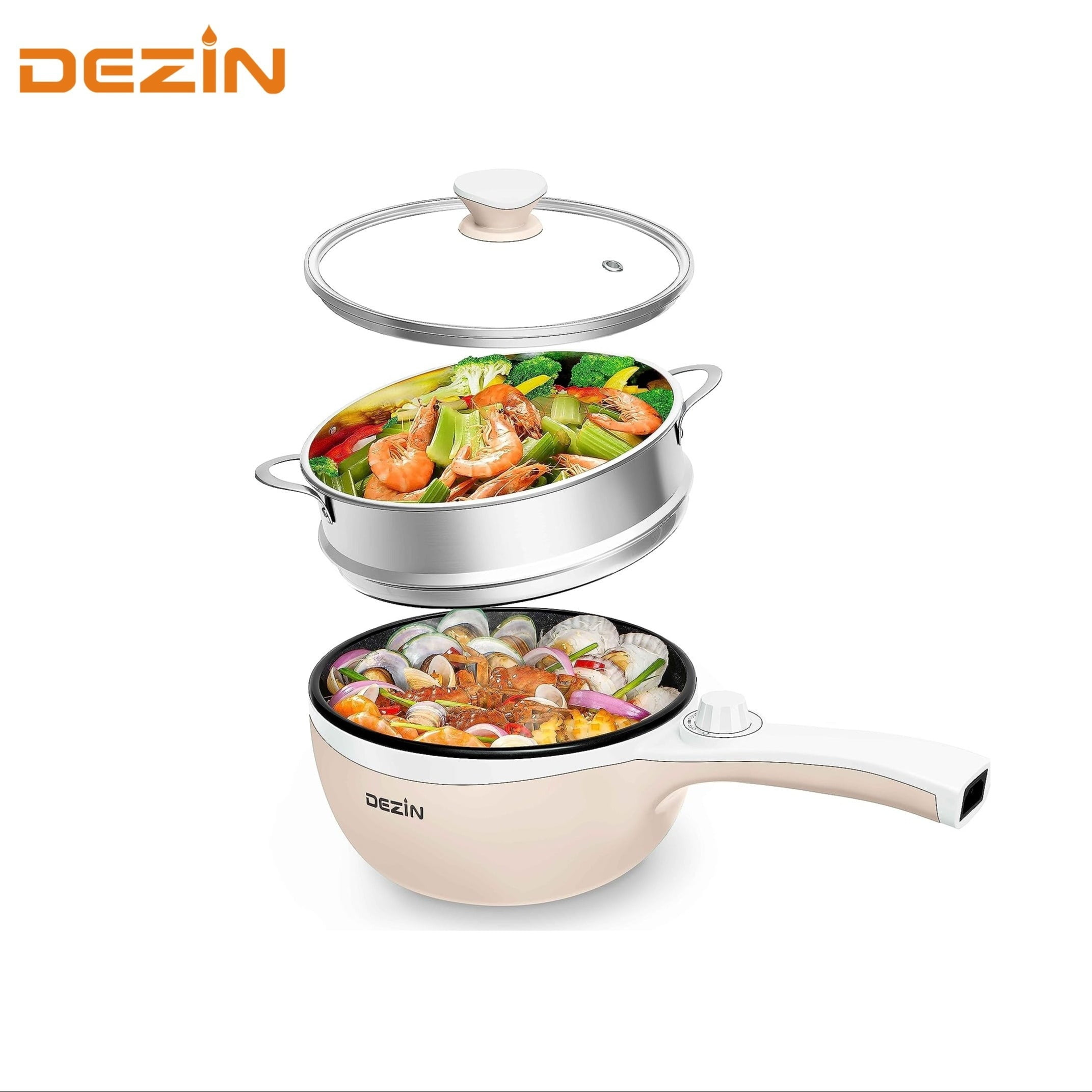 1.5L Electric Hot Pot with Steamer - Non-Stick Sauté Pan, Rapid Heating ...