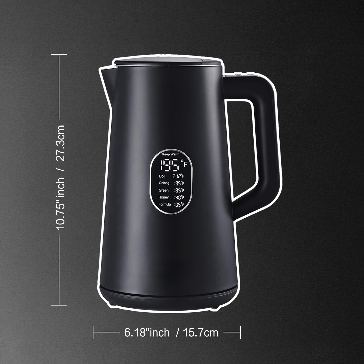 1.5L Electric Kettle Stainless Steel, Double Wall Cool Touch, 5 ...
