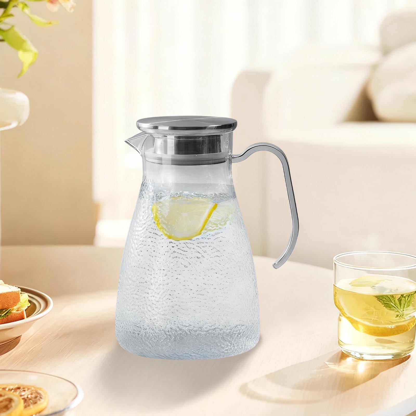 1.5L Hammered-Patterned Steel Lid Cold Water Pitcher - Clear Plastic ...