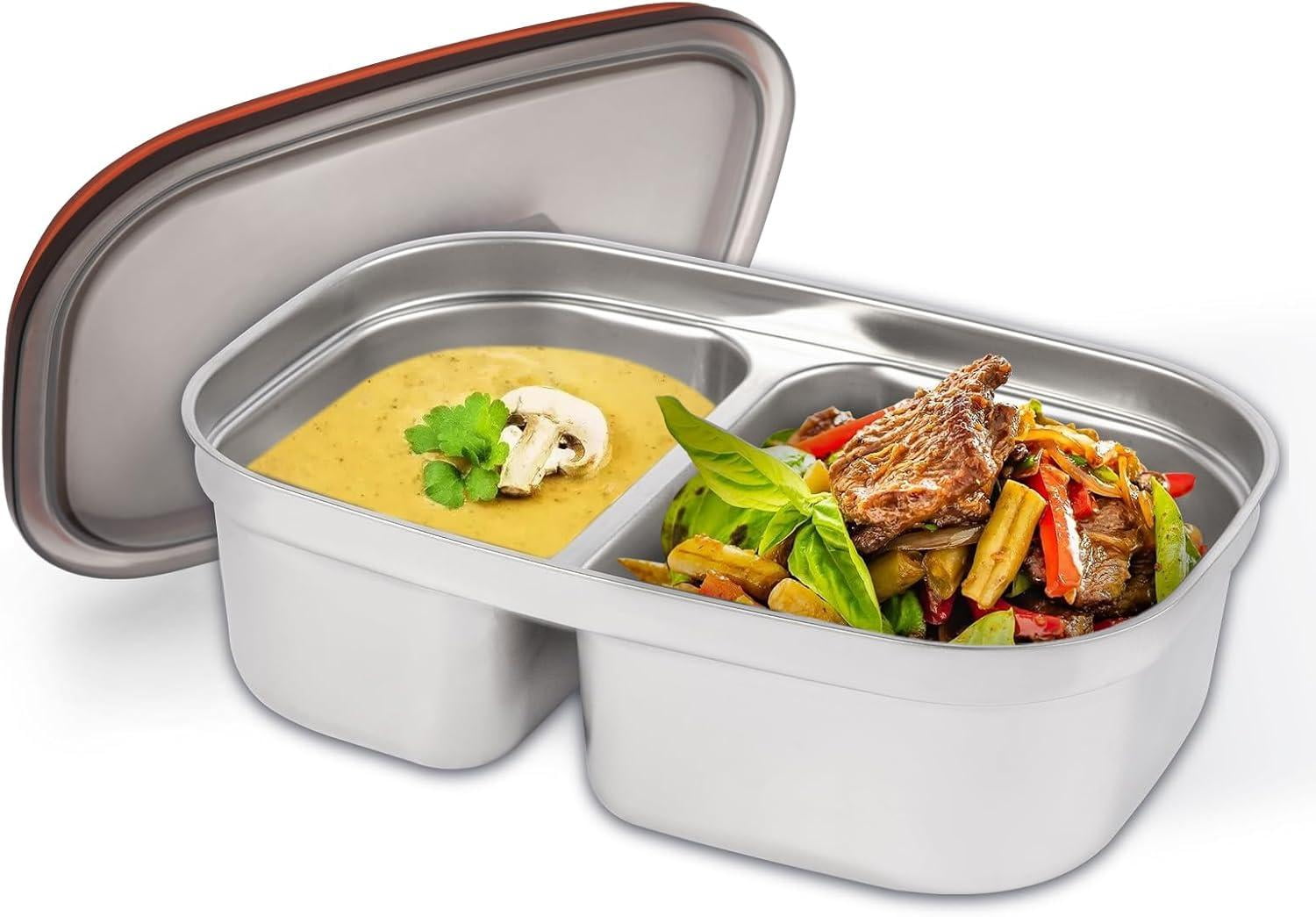 1.5L Lunch Box Inner Container with Lid, Dual Compartment Stainless ...