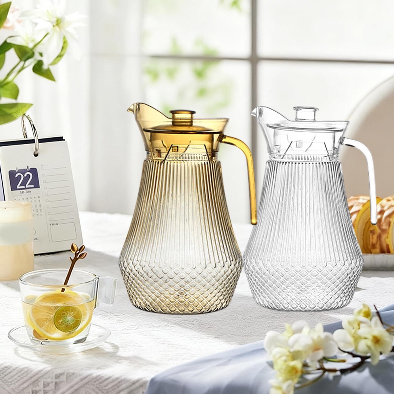 1.5L Rhombic-Striped Water Pitcher,Juices Beverage Container,Juice Pot ...