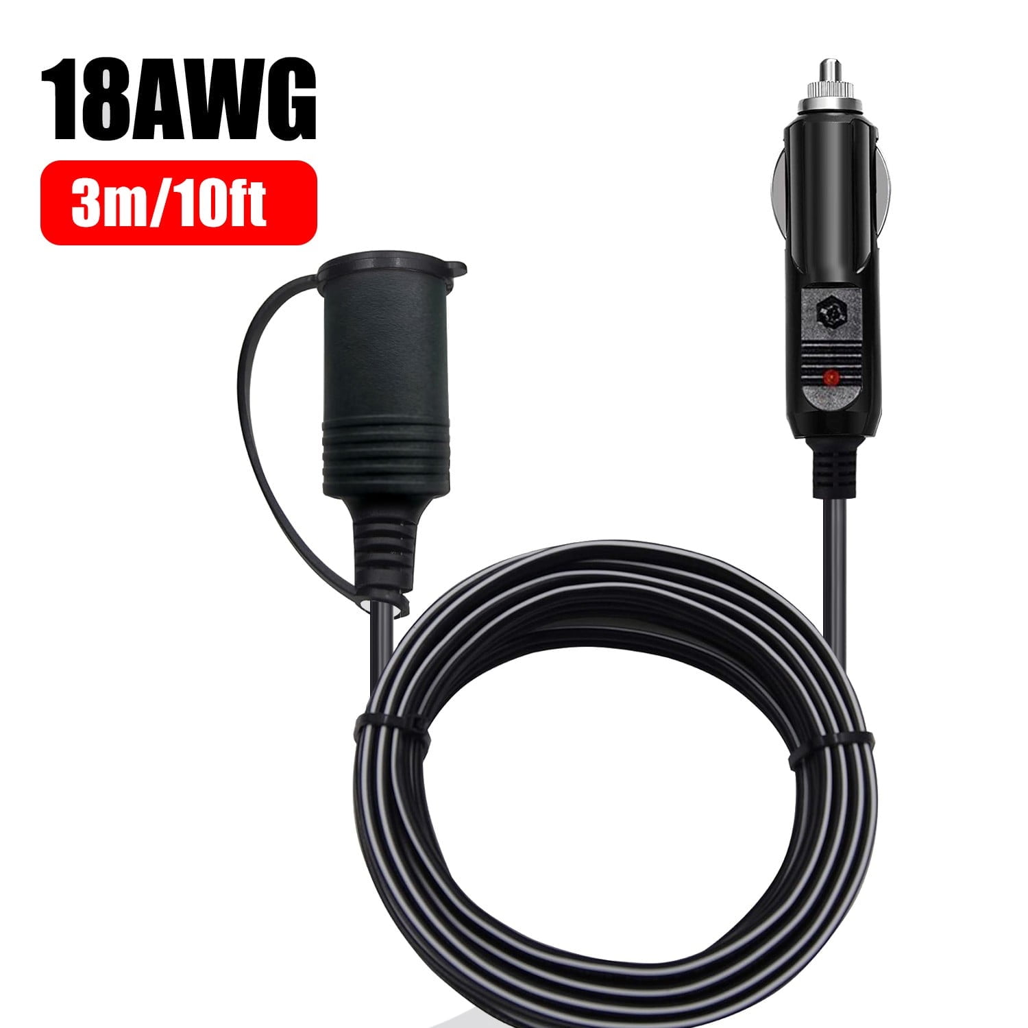 1.5M/3M 18AWG Car Cigarette Lighter Extension Cable, Male Plug To ...