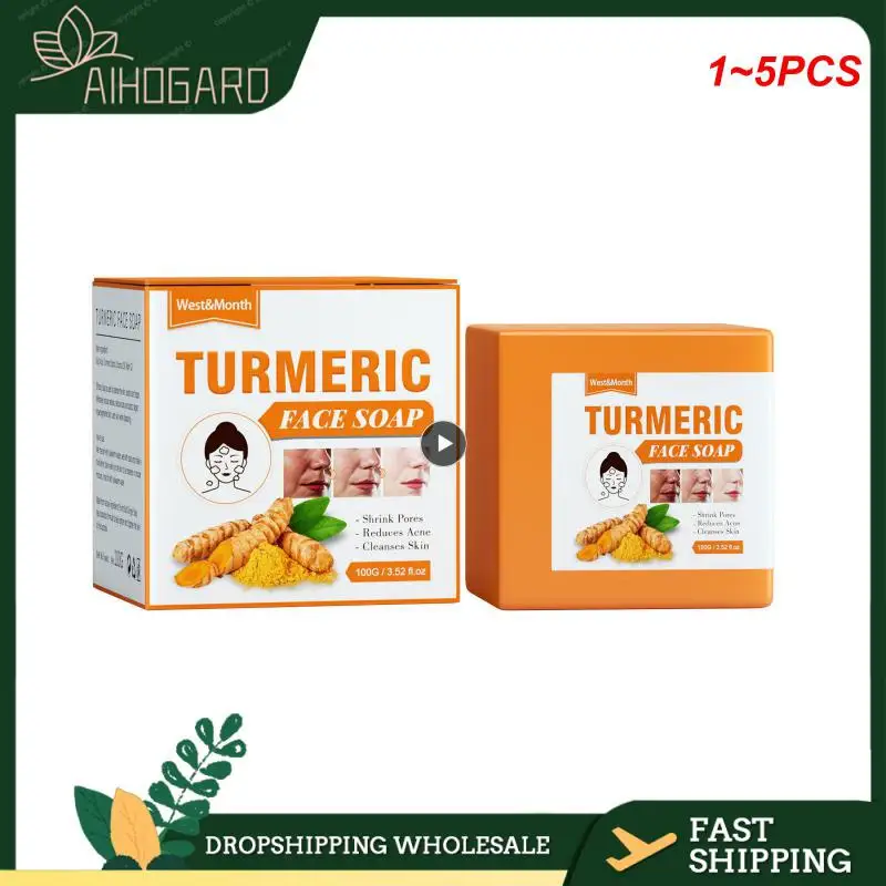 1~5PCS Turmeric Soap Face Cleansing Anti Acne Skin Brighten Remove ...