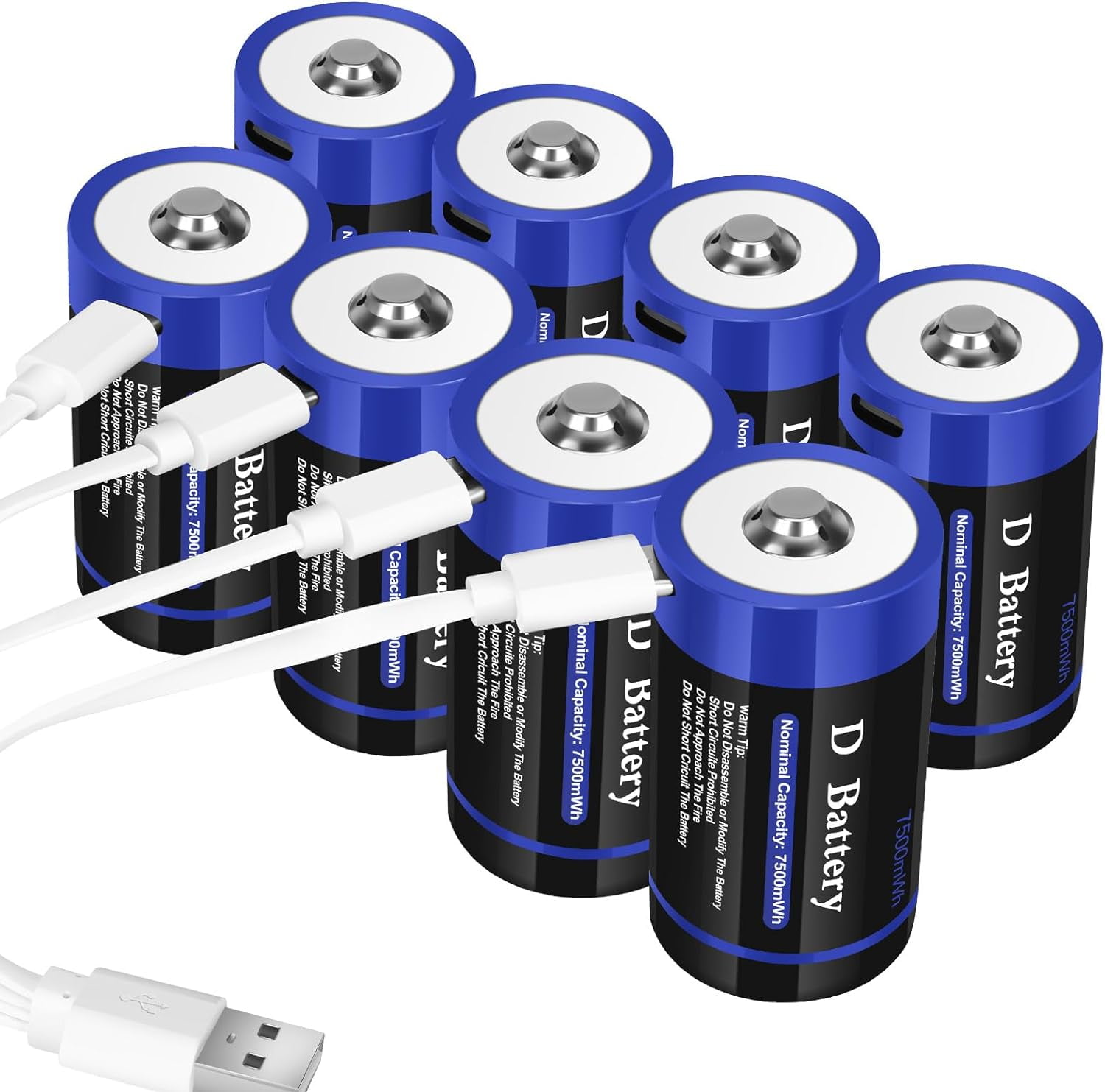 1.5V 7500mAh USB Rechargeable D Lithium Batteries,Rechargeable D ...