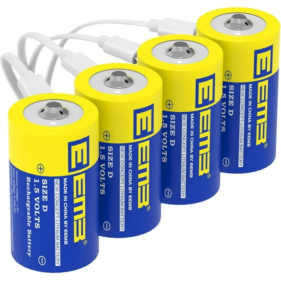 1.5V Rechargeable D Batteries with USB-C Charging Cable | Long-Lasting ...