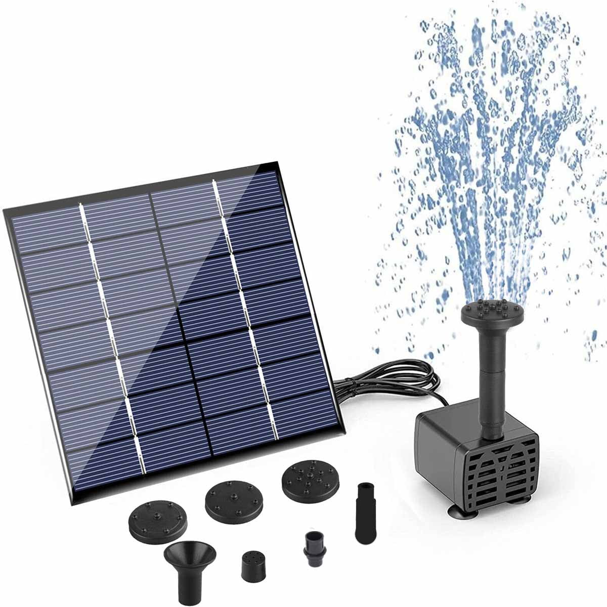 1.5W Solar Fountain with Multiple Nozzles, Solar Powered Pump for Bird ...