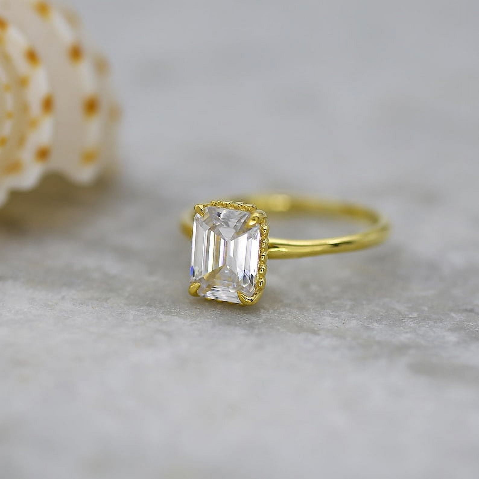 1.5ct Emerald Cut Solitaire Moissanite Ring Hidden Halo Emerald ...