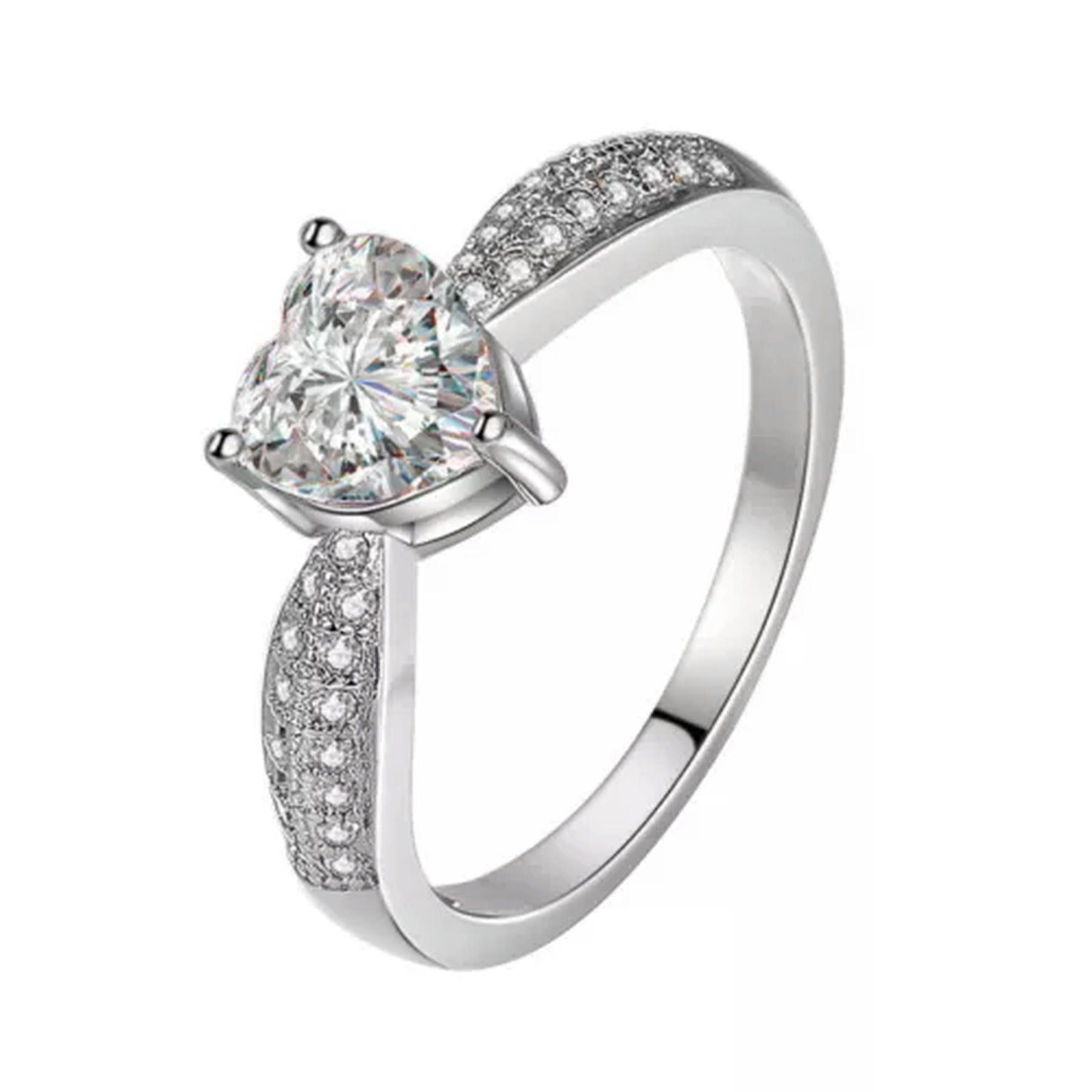 1.5ct Love Heart AAA Cz 925 Silver Band Women's Engagement Party Ring ...
