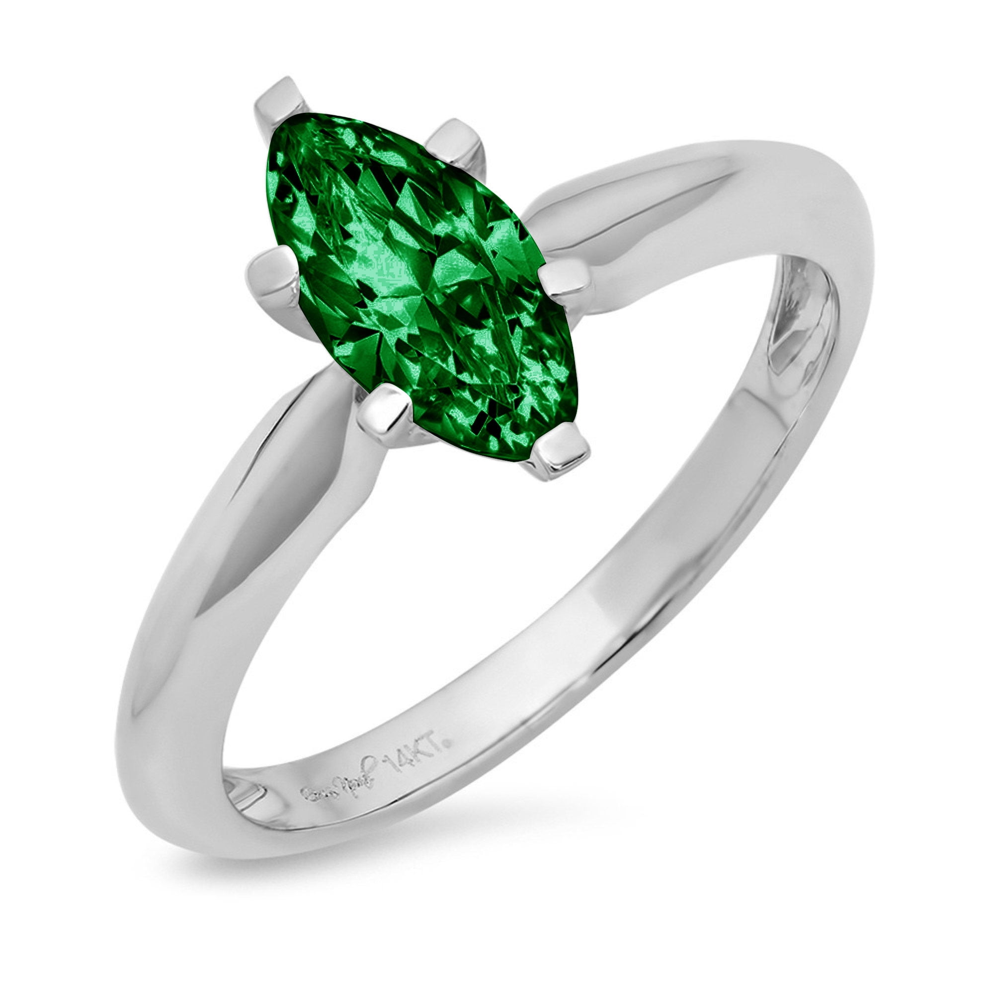 1.5ct Marquise Cut Precious Gemstone Green Simulated Emerald Real 18k ...