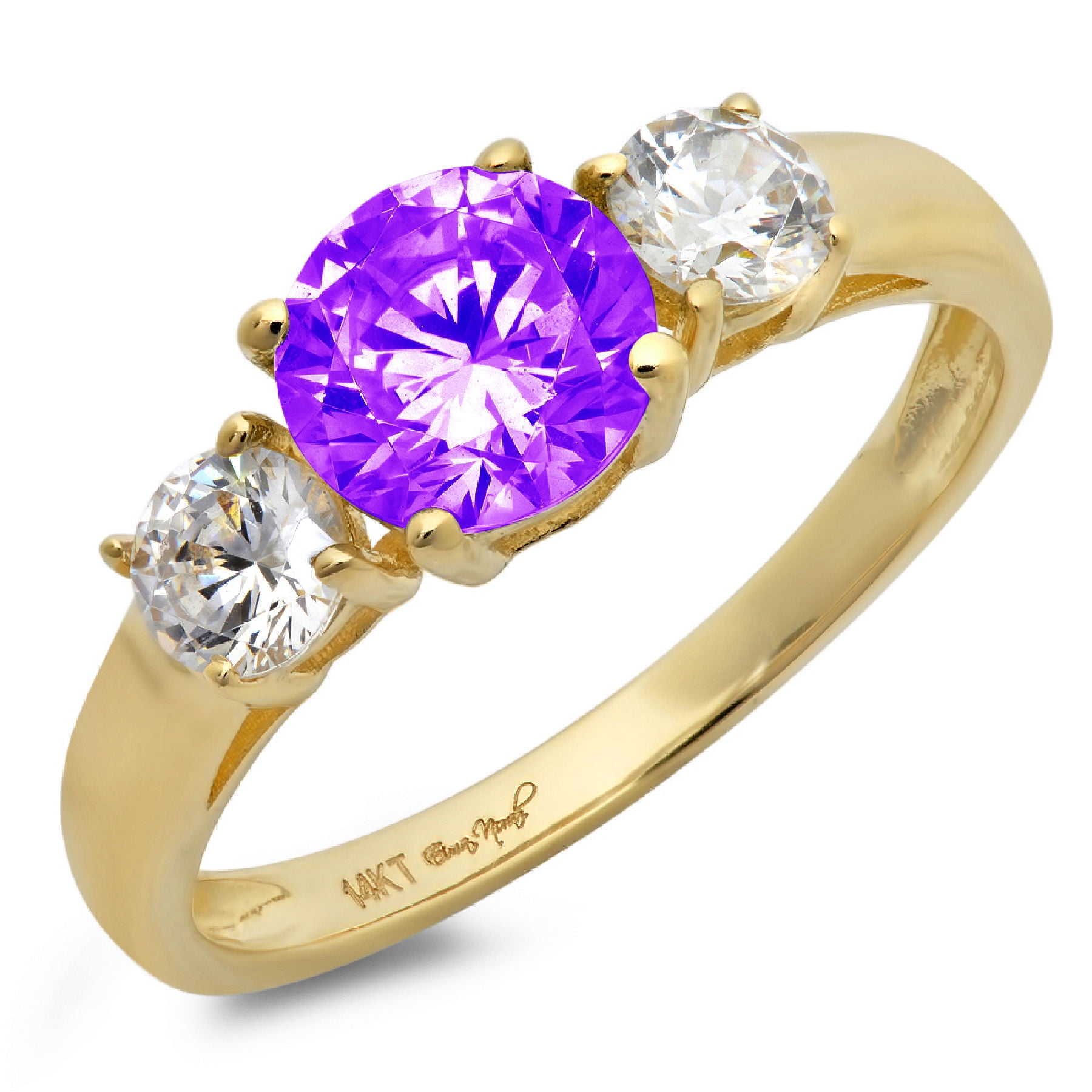 1.5ct Round Brilliant cut - Three- Stone - Natural Amethyst - 14k ...