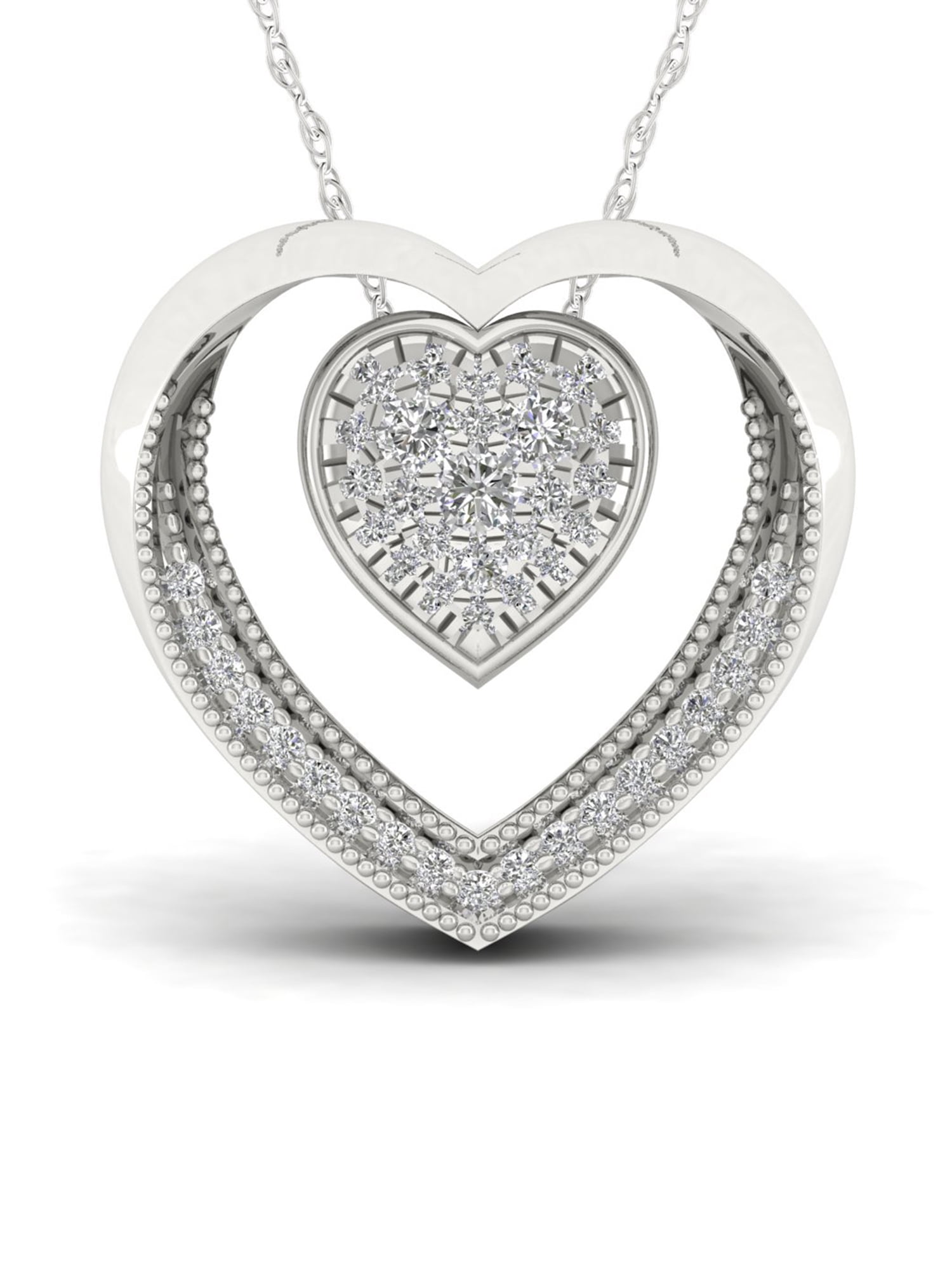 1/5ct TW Diamond Sterling Silver Double Heart Necklace - Walmart.com