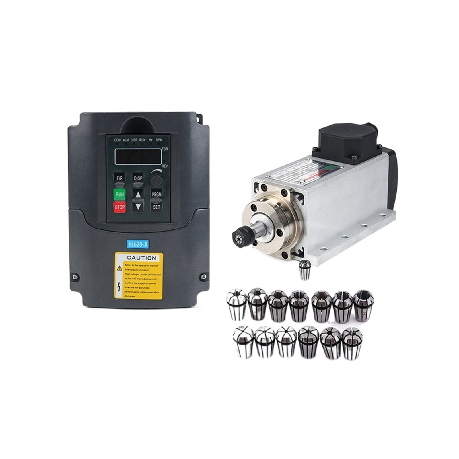 CNC 1.5kw Air-Cooled Spindle Kit 1500W Square Air Cooling Spindle Motor + 1.5KW VFD Inverter ...