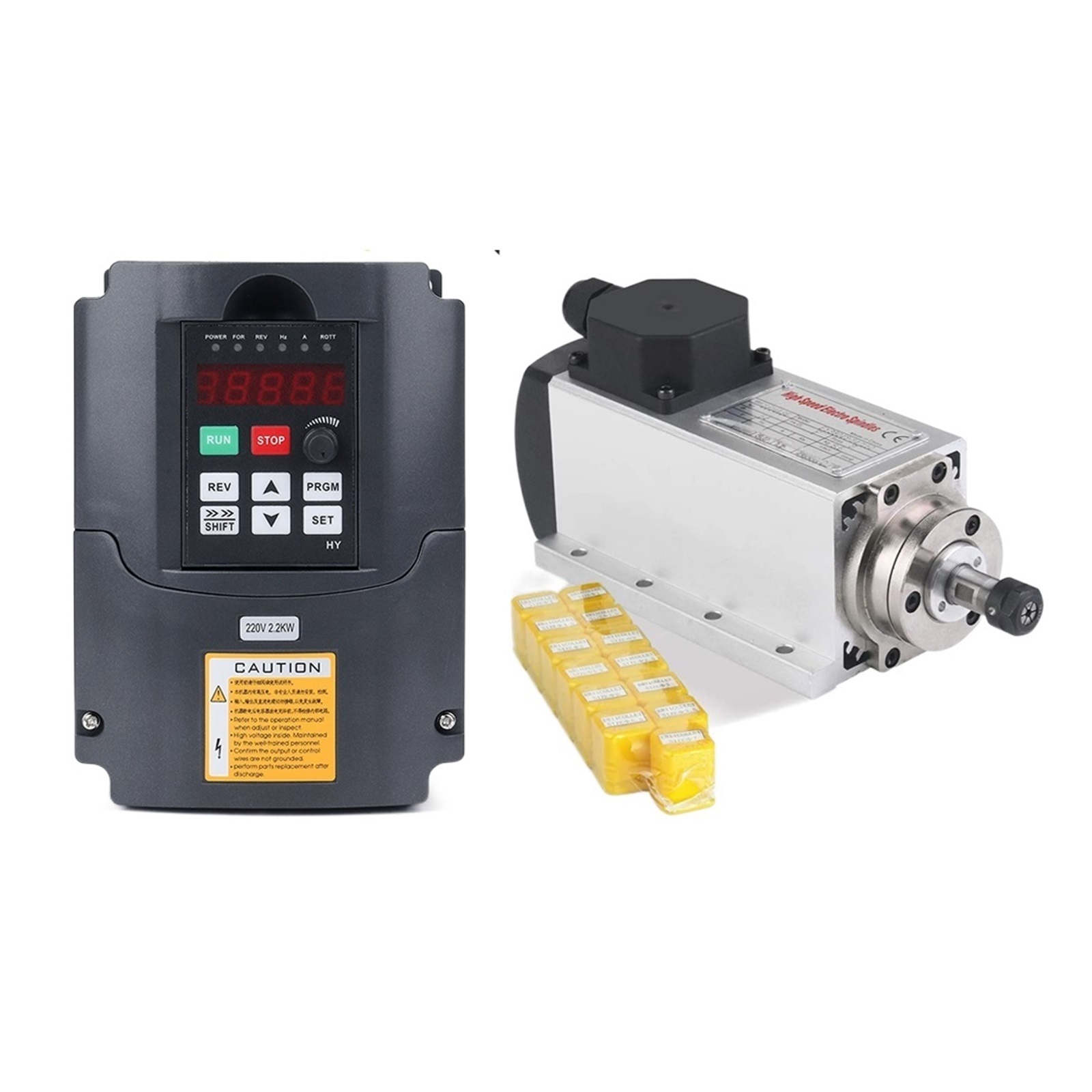 1.5kw Square Air Cooling Spindle Air-cooled Spindle Motor+VFD Inverter + 13pcs ER11 Collet CNC ...