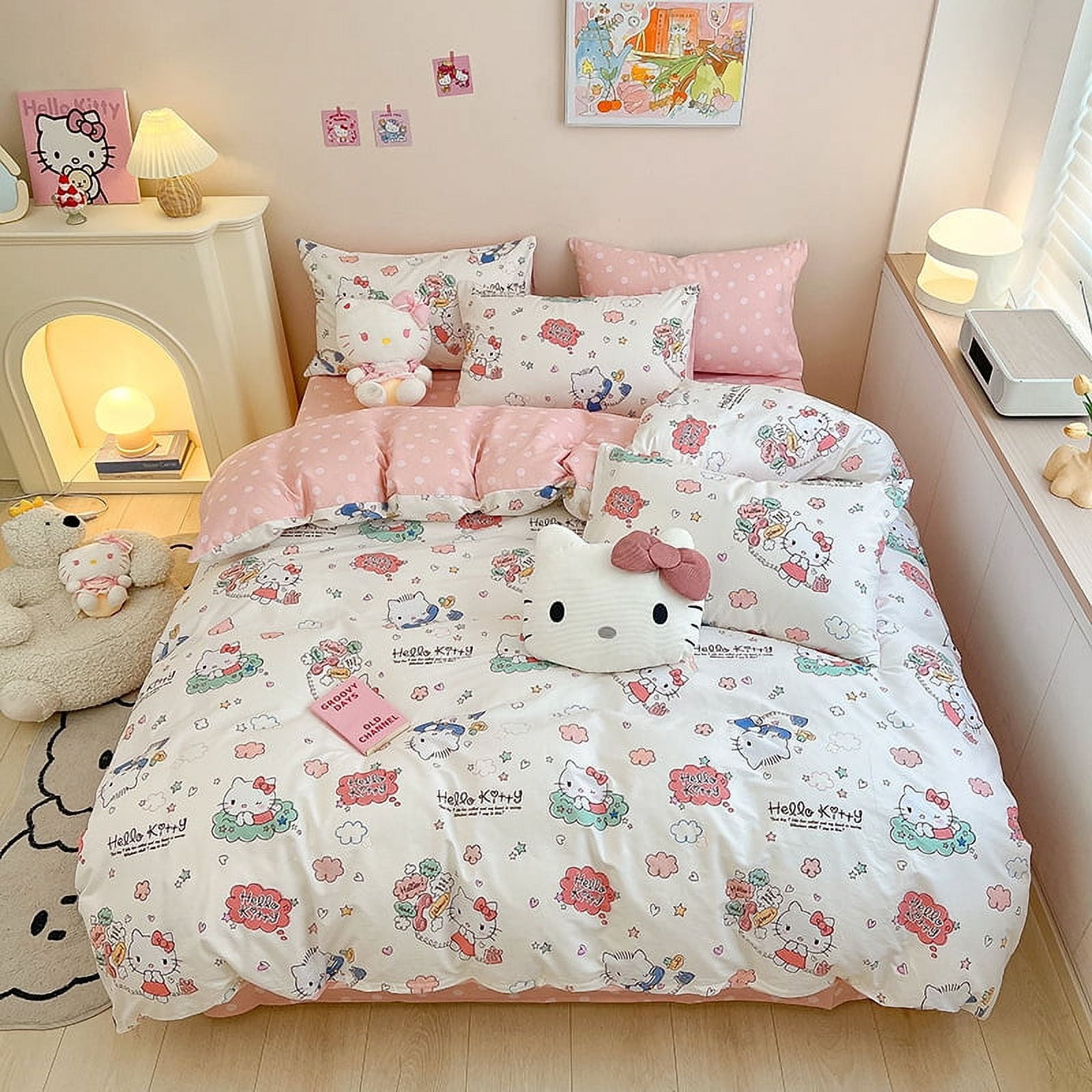 1.5m/1.8m HelloKitty Full Cotton 4-piece set (Quilt cover bed sheet and ...