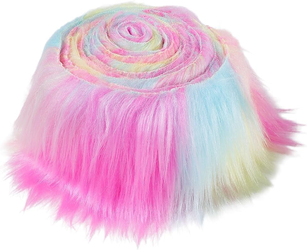 1.5m*5cm Craft Fur Fabric Pre Cut Rolls Rainbow Shaggy Plush Fur Ribbon ...