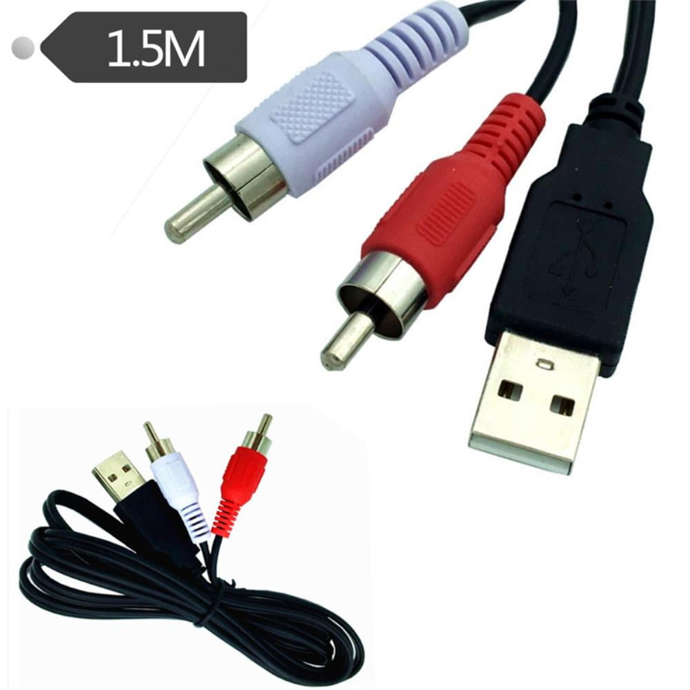 1.5m LONG USB A Male to 2 RCA Phono AV Cable Lead PC TV Aux Audio Video ...
