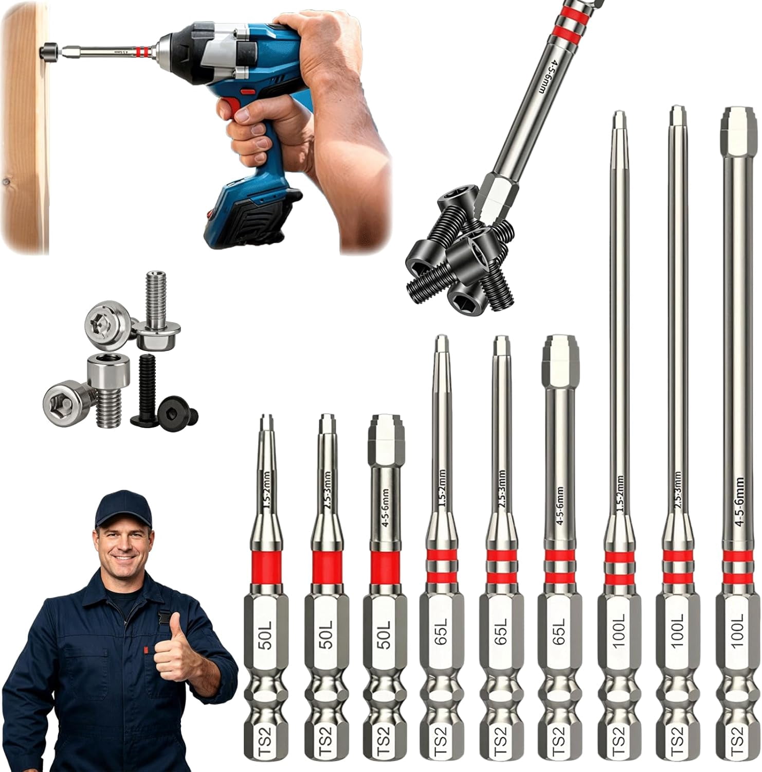 1.5mm-6mm Pagoda Shaped Hexbit Set, Magnetic Hex Bits for Drills ...