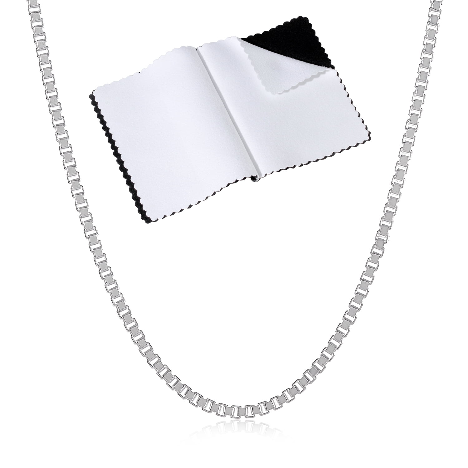 1.5mm Solid .925 Sterling Silver Square Box Chain Necklace, 30 inches ...