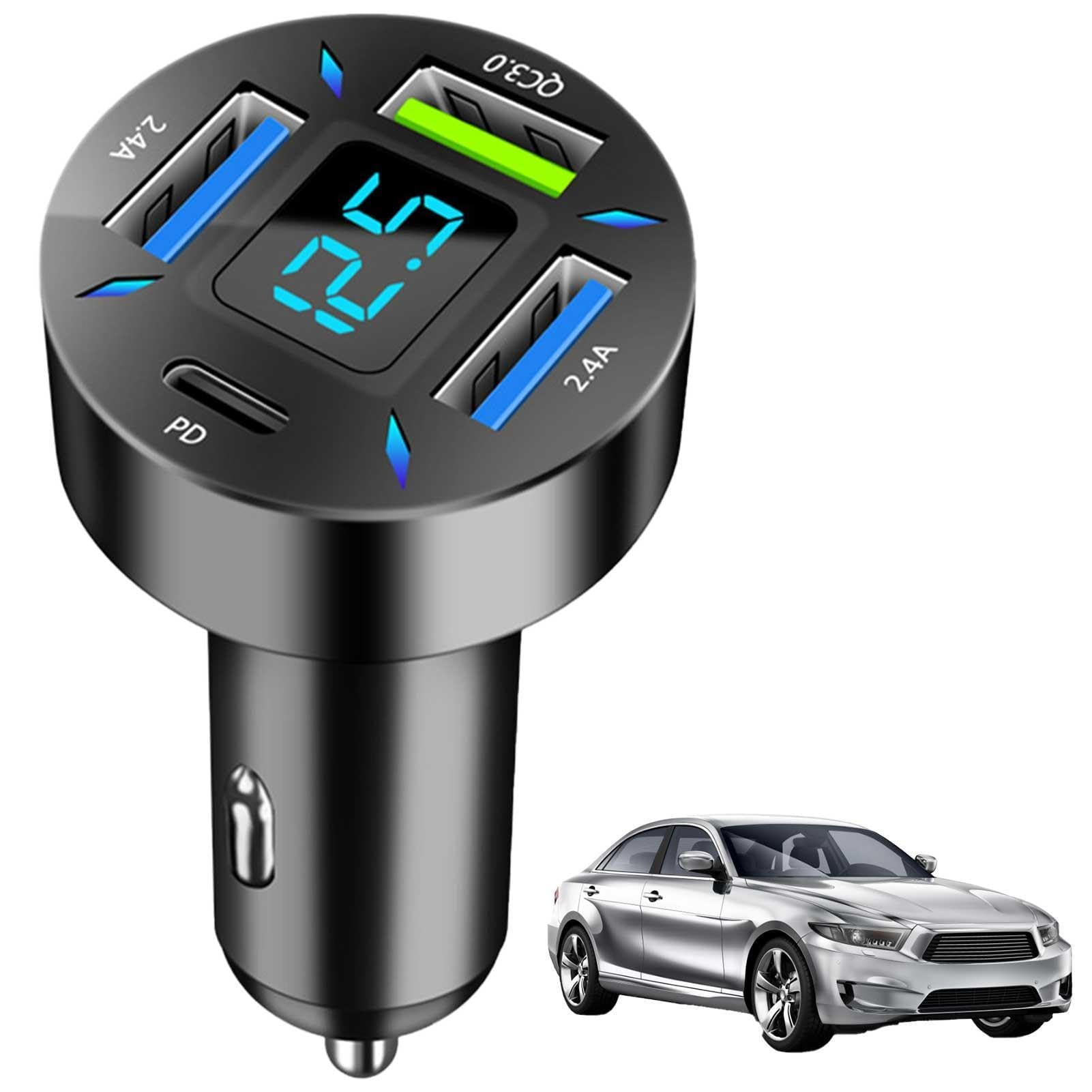 1/5pc USB C Car Charger Adapter - 4 Port 66w PD QC3.0 Metal Car USB Quick Charger With Voltmeter ...