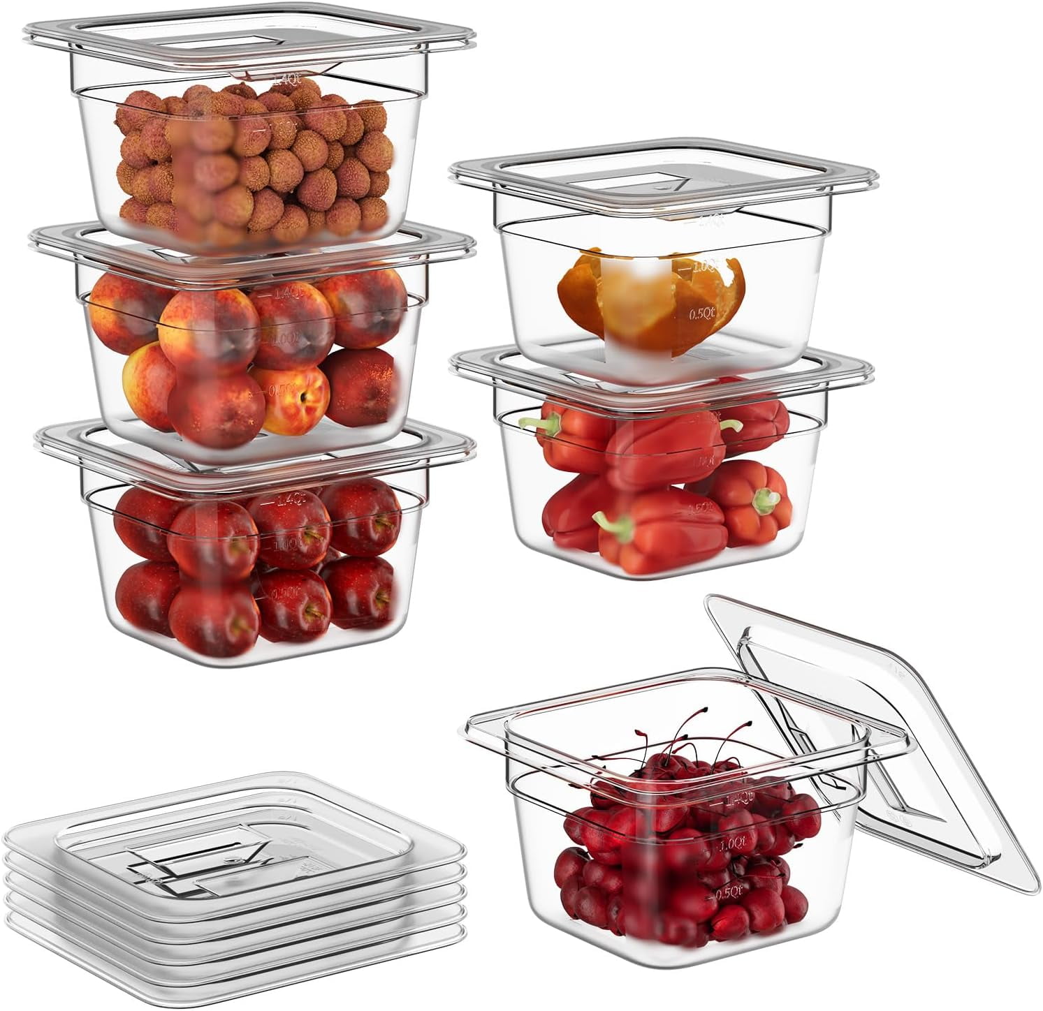 1/6 4" 6 Pack Plastic Food Pans With Lids, Clear Food Pan, Commercial ...