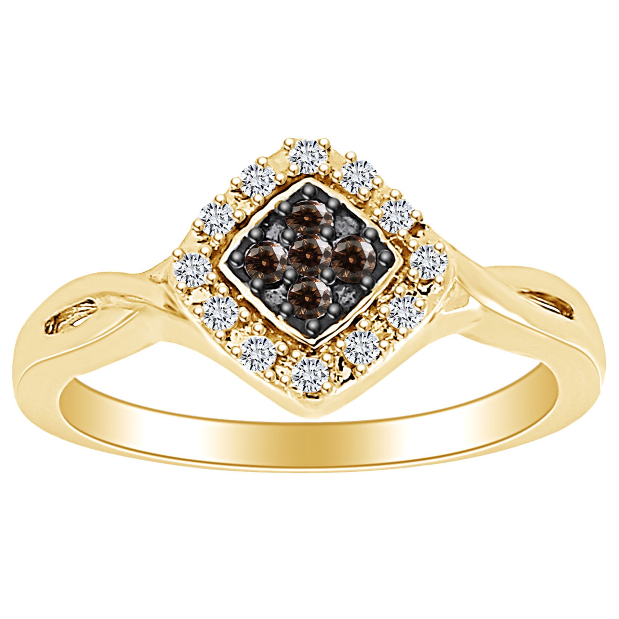 AFFY 1/6 Carat Brown & White Natural Diamond Square Shape Ring 10K ...