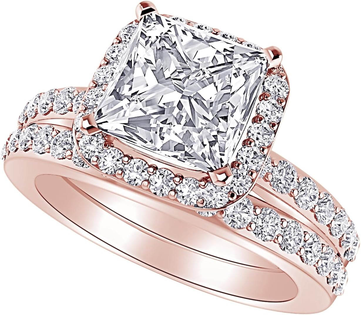 1-6 Carat Princess 14K White Gold LAB GROWN Diamond and LAB GROWN Diamond Wedding Bridal Set ...