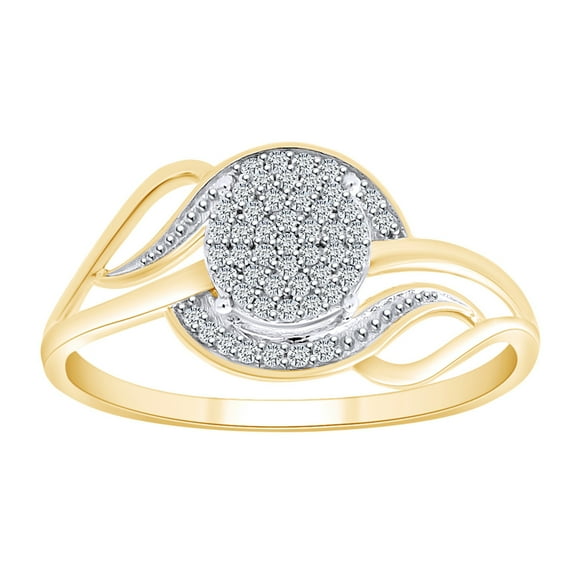 AFFY 1/6 Carat Round Shape White Natural Diamond Bypass Swirl Ring In ...