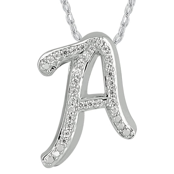 1/6 Carat T.W. Diamond Sterling Silver Initial Letter "A" Pendant. 18 ...
