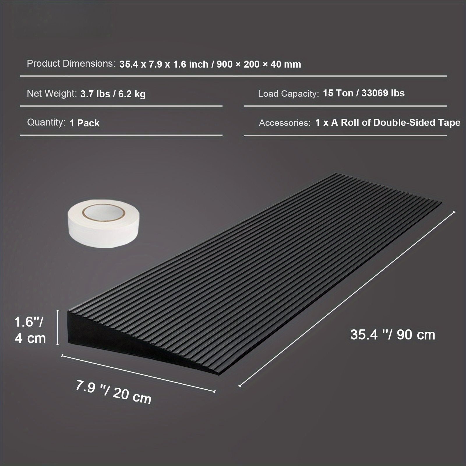 1.6" Cuttable Threshold Ramp for Sweeping Robot, 35.4" Wide Natural ...