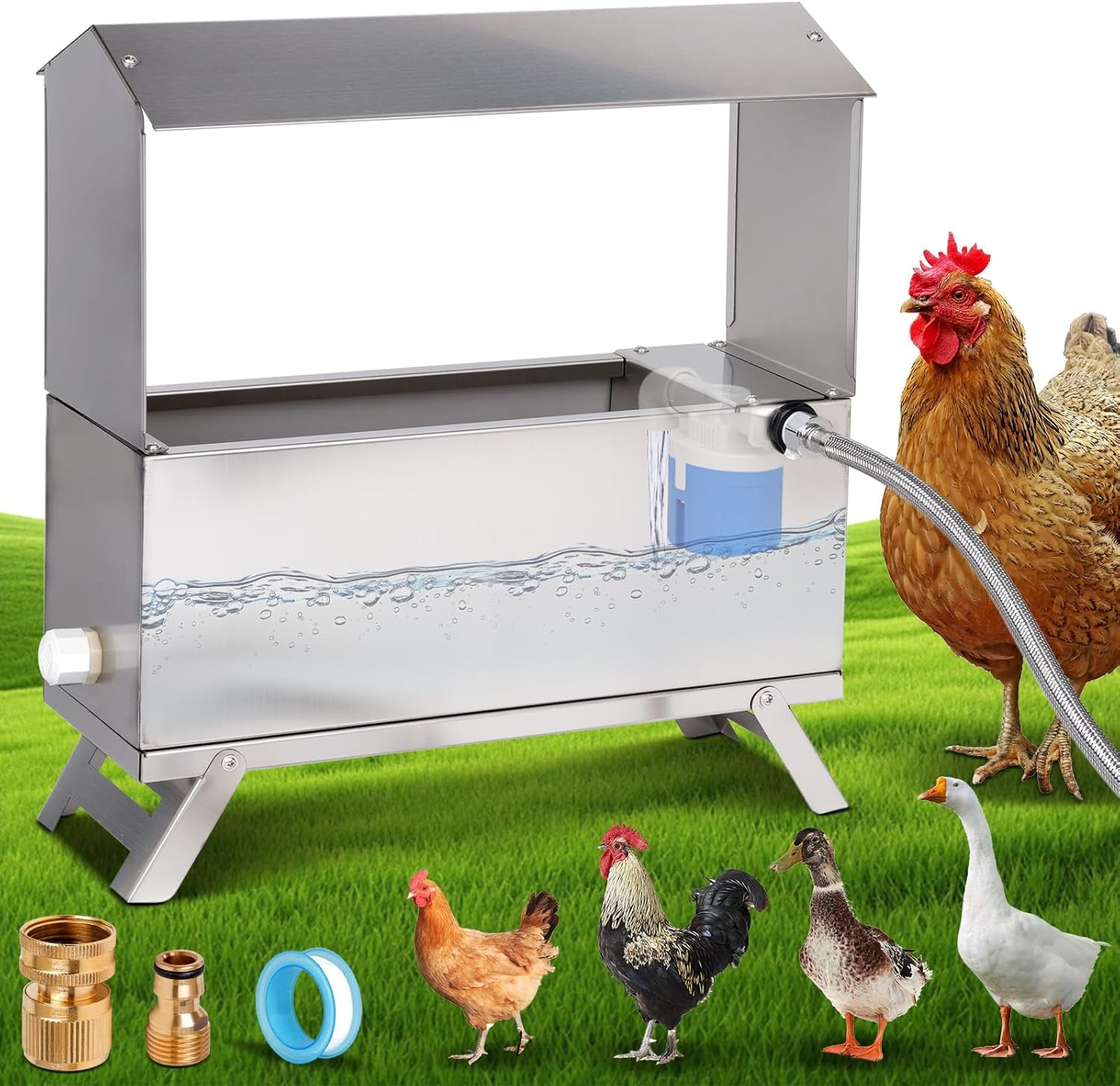 1.6 Gal Chicken Waterer Stainless Steel Automatic Poultry Waterer ...