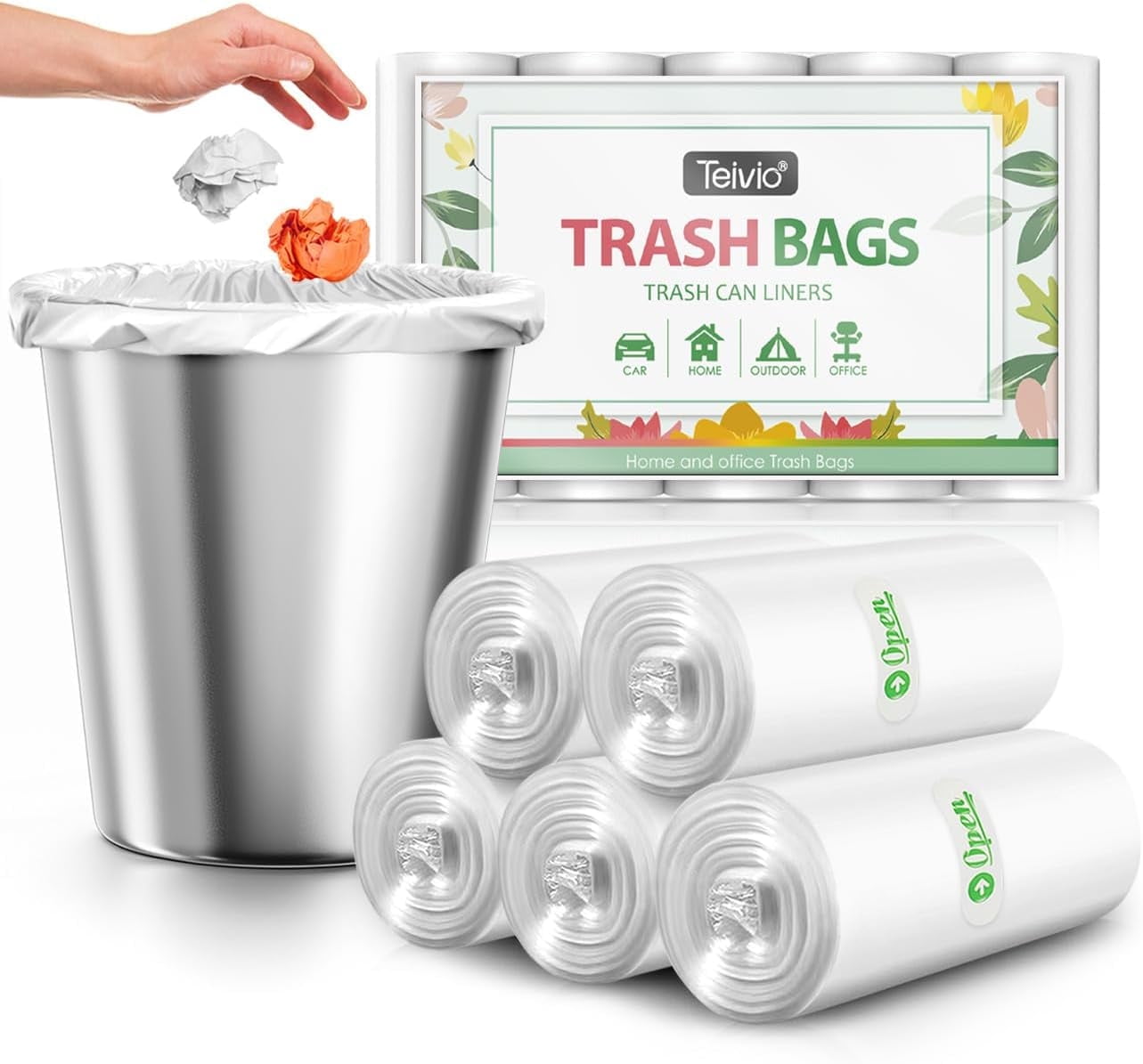 1.6 Gallon 100 Counts Strong Trash Bags Garbage Bags by Teivio ...