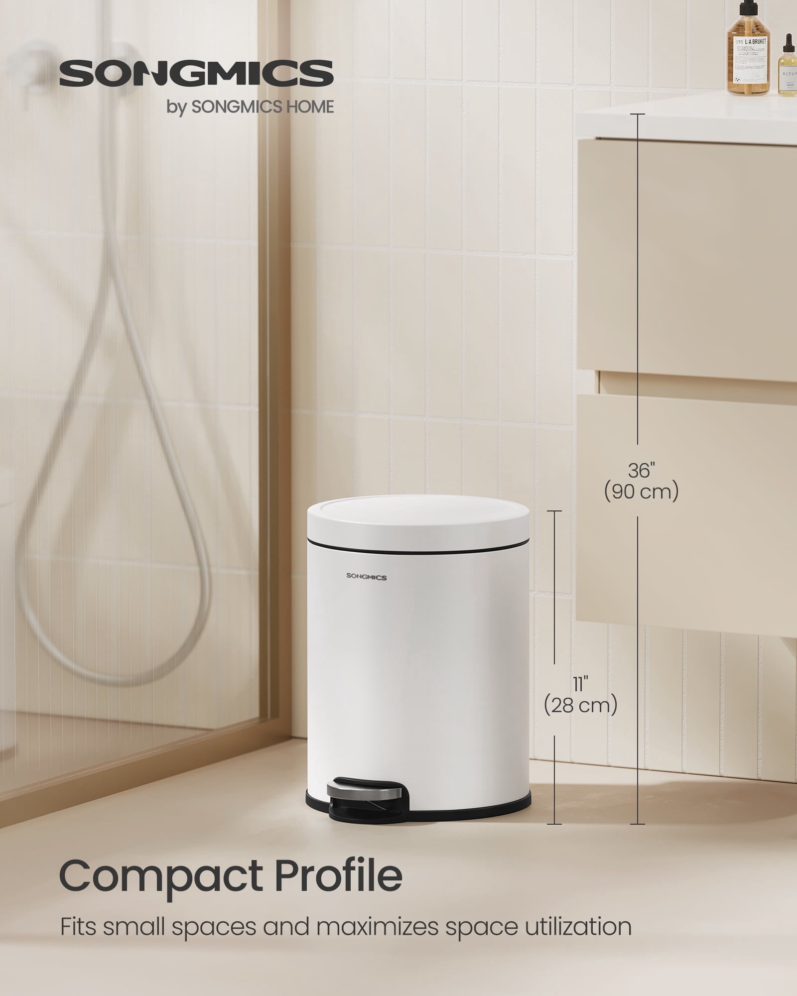 SONGMICS Bathroom Trash Can, 1.6 Gallon (6 L) Small Toilet Garbage Bin ...