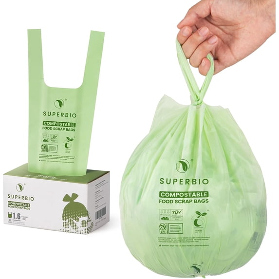 1.6 Gallon Handle Tie Compostable Food Scrap Bags For Counter Top ...
