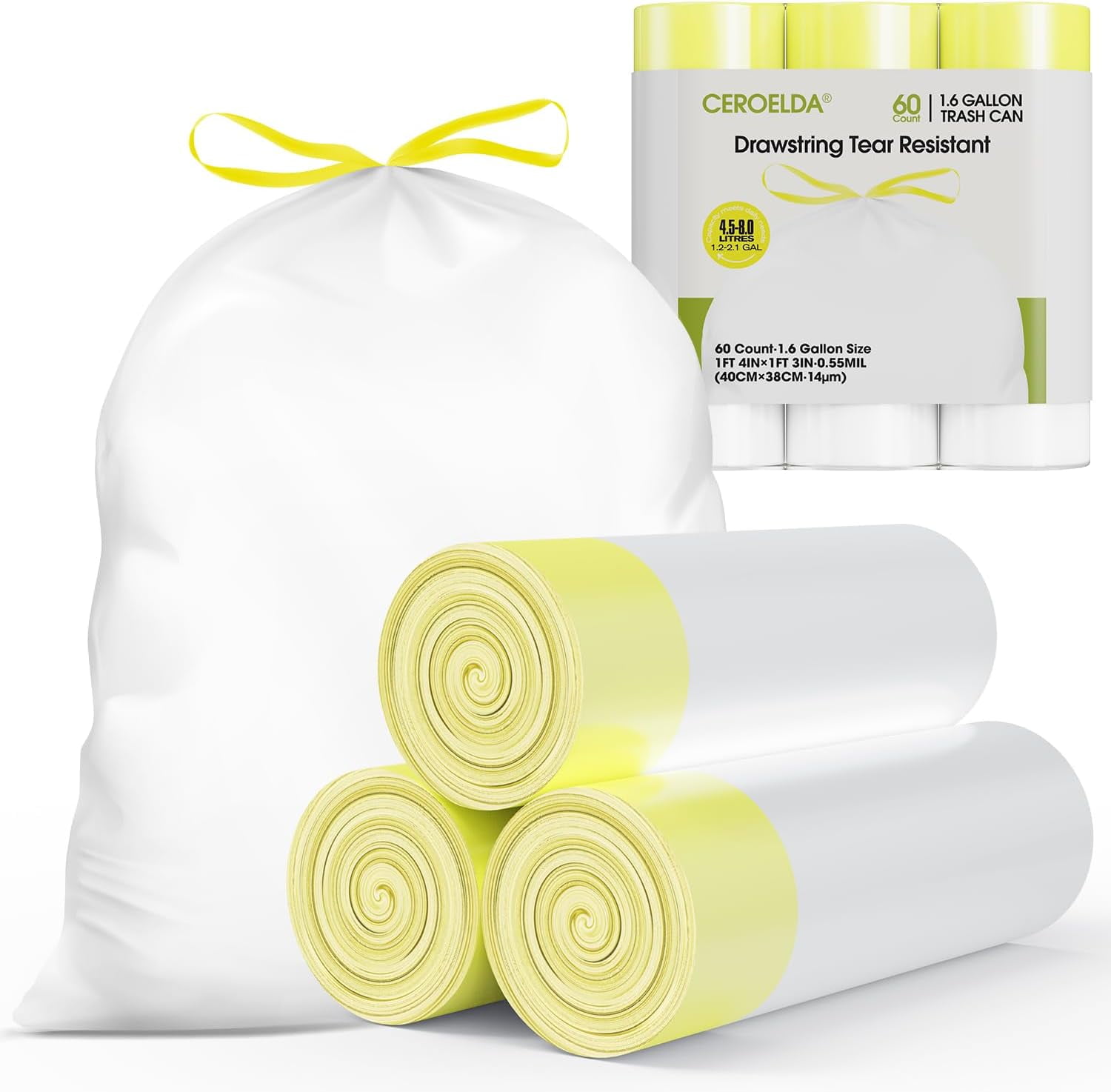 1.6 Gallon Small Trash Bags, 60 Count Mini Drawstring Garbage Bags ...