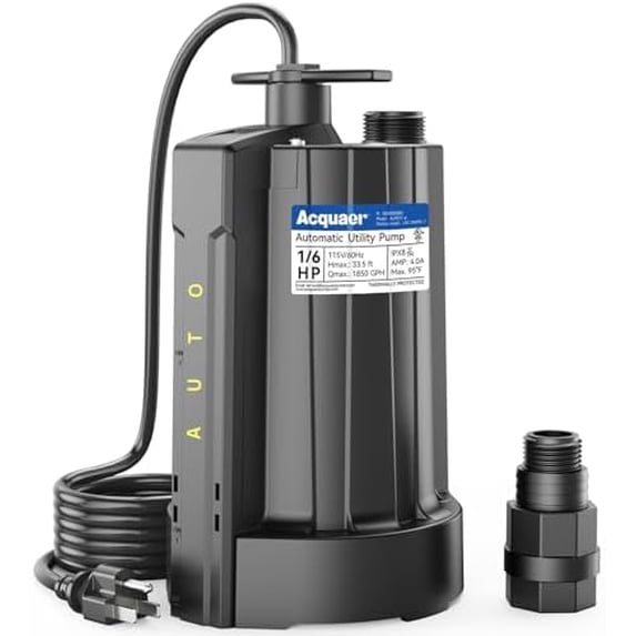 1/6 HP Automatic Submersible Water Pump, 115V Sump Pump with 3/4 ...