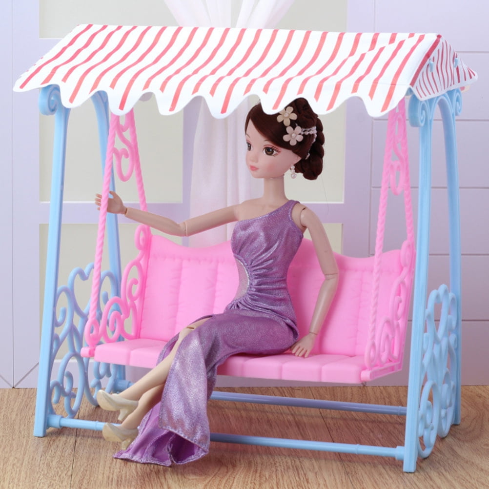 1:6 Scale Miniature Swing with Roof Chair Model Doll RoomAccessory ...