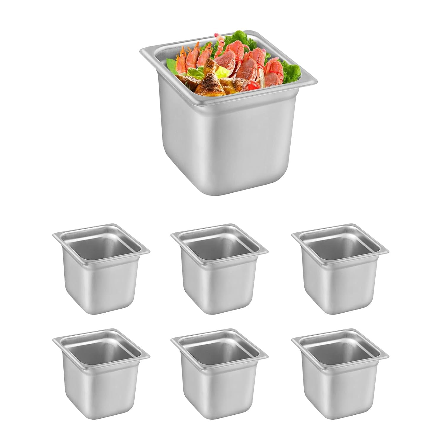 1/6 Size Hotel Pan 6 Packs, 6" Deep 304 Stainless Steel Steam Table Pan ...