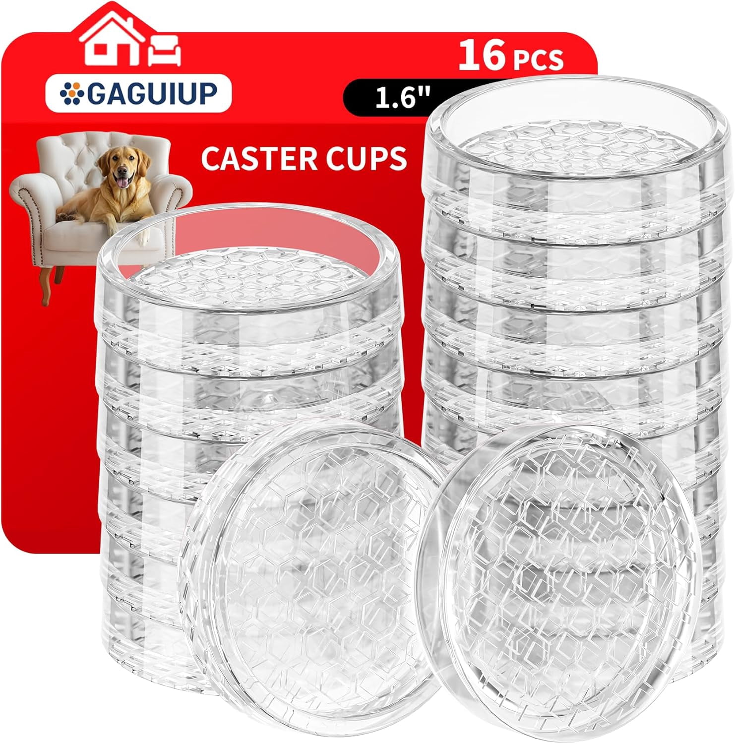 1.6"x1.6" Round Rubber Furniture Caster Cups, 16 PCS Chair Coasters for ...