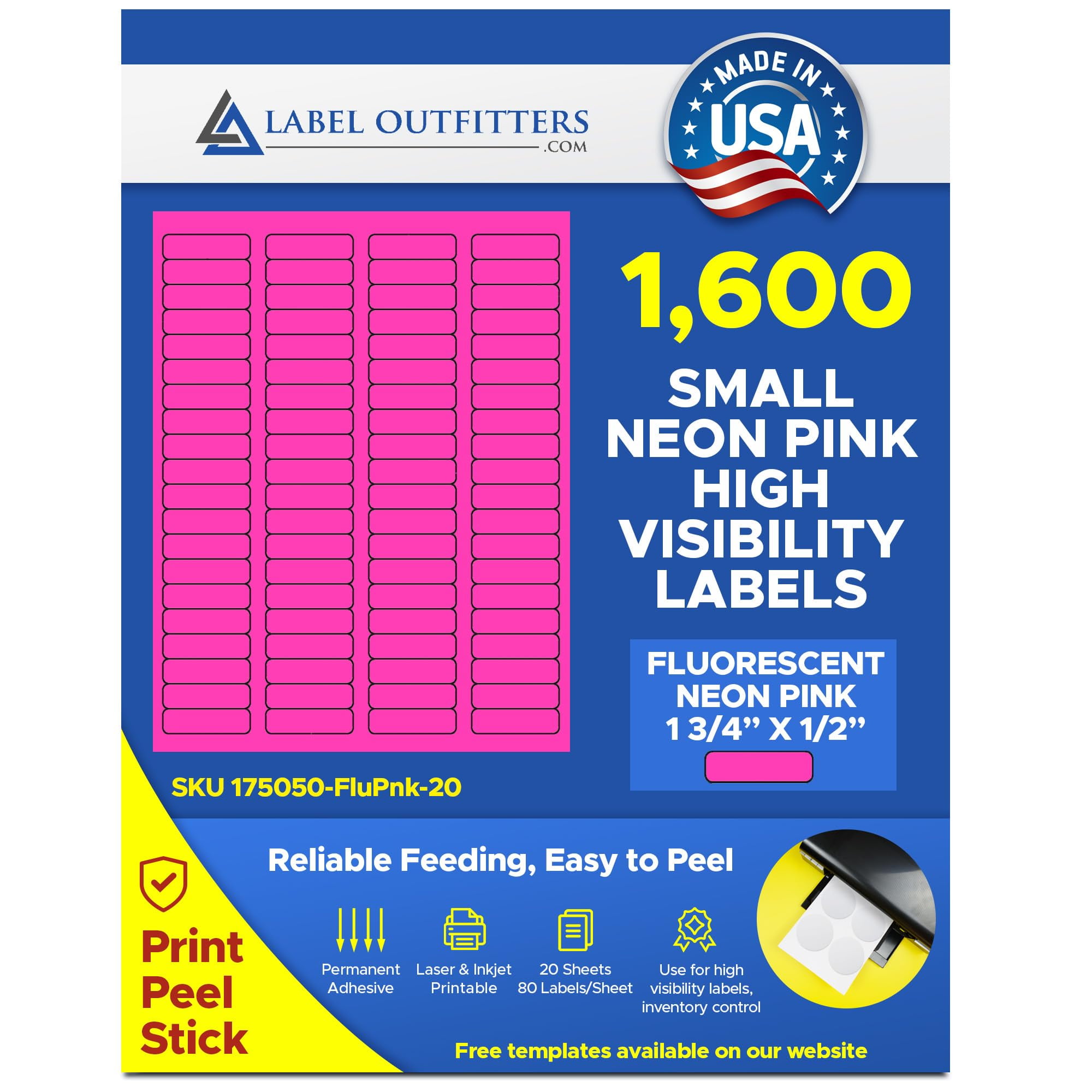 1,600 Label Outfitters Printable Fluorescent Neon Pink Return Address ...