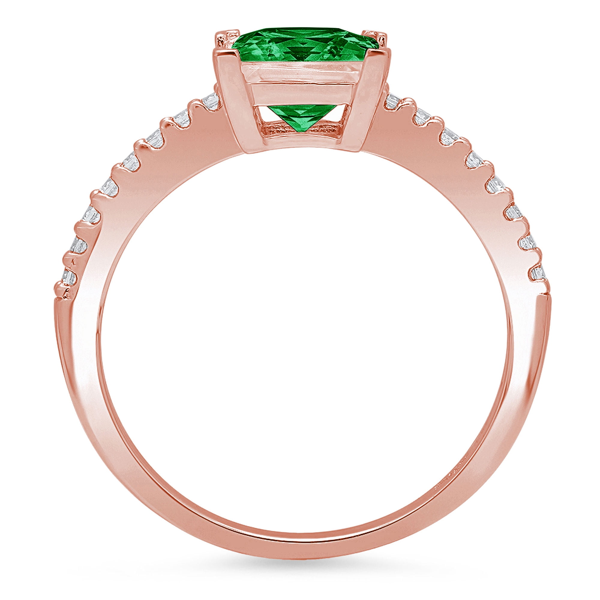 1.62 ct Princess Cut Simulated Emerald Solitaire with Accents Engagement Ring for Women in 18K ...