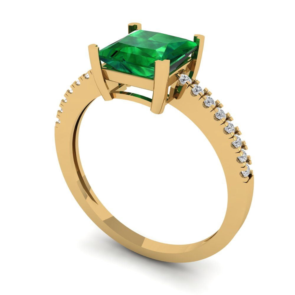 1.62 ct Princess Cut Simulated Emerald Solitaire with Accents ...