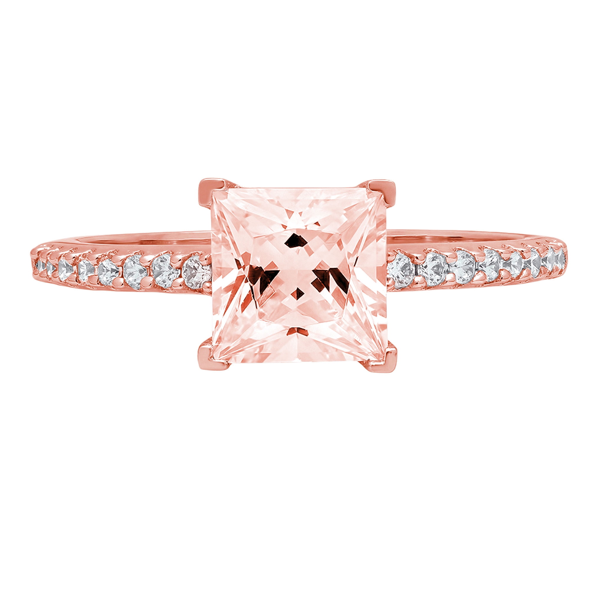 1.62 ct Princess Cut Simulated Pink Diamond Solitaire with Simulated ...