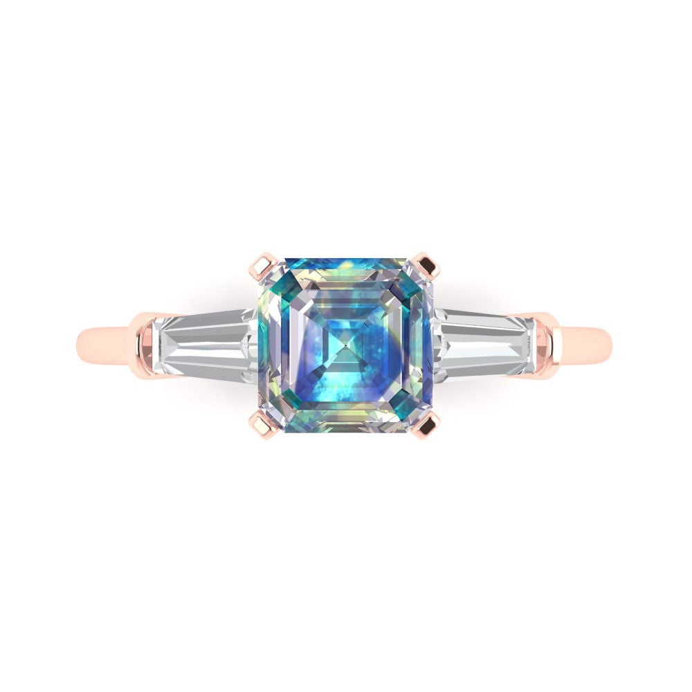 1.62 ctw 3 Stone Anniversary Ring for Women | Square Emerald Cut Blue ...