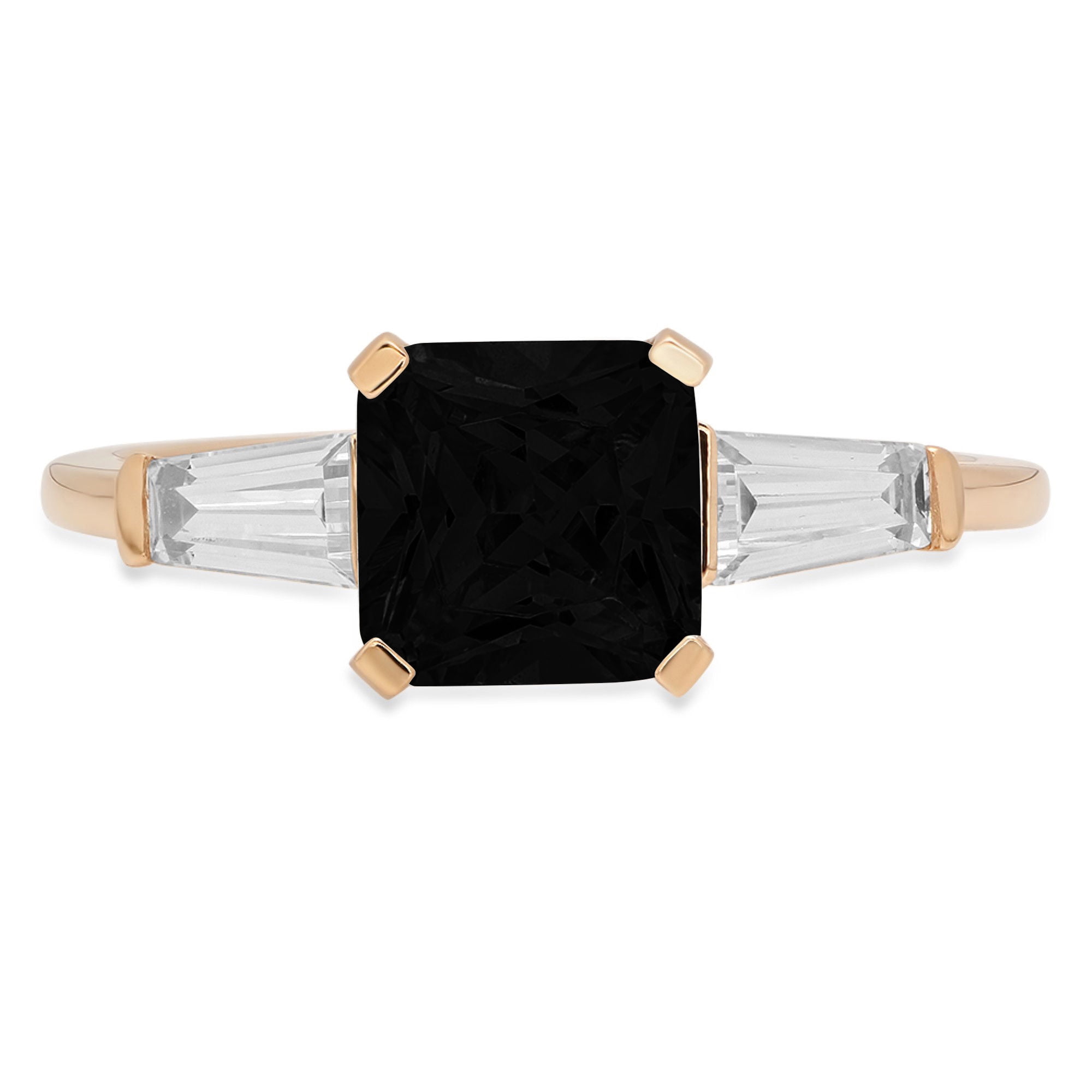 1.62 ct Square Emerald Cut Natural Onyx 3 Stone 14K Yellow Gold Womens ...