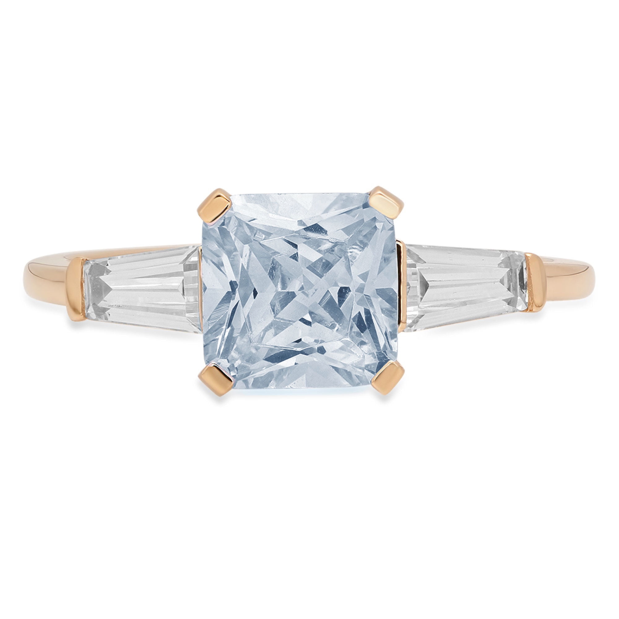 1.62 ct Square Emerald Cut Simulated Blue Diamond 3 Stone 14K Yellow ...